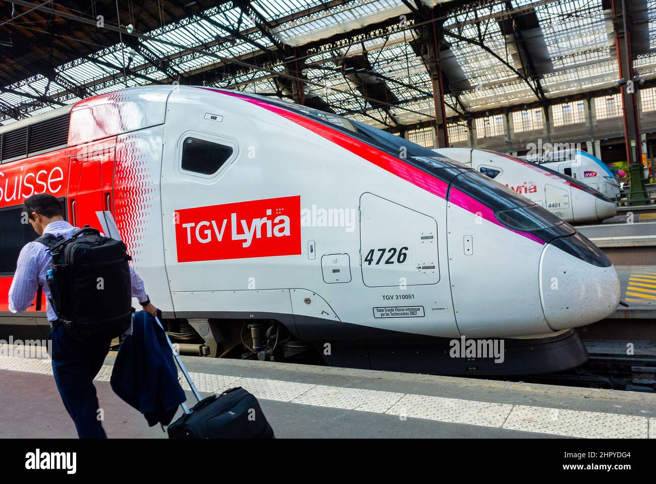 Paris, France, Man Walking side view, of TGV Lyria Train Station, High ...