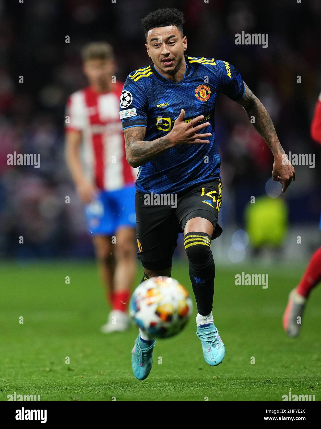 Madrid, Spain. February 23, 2022, Jason Sancho of Manchester United ...