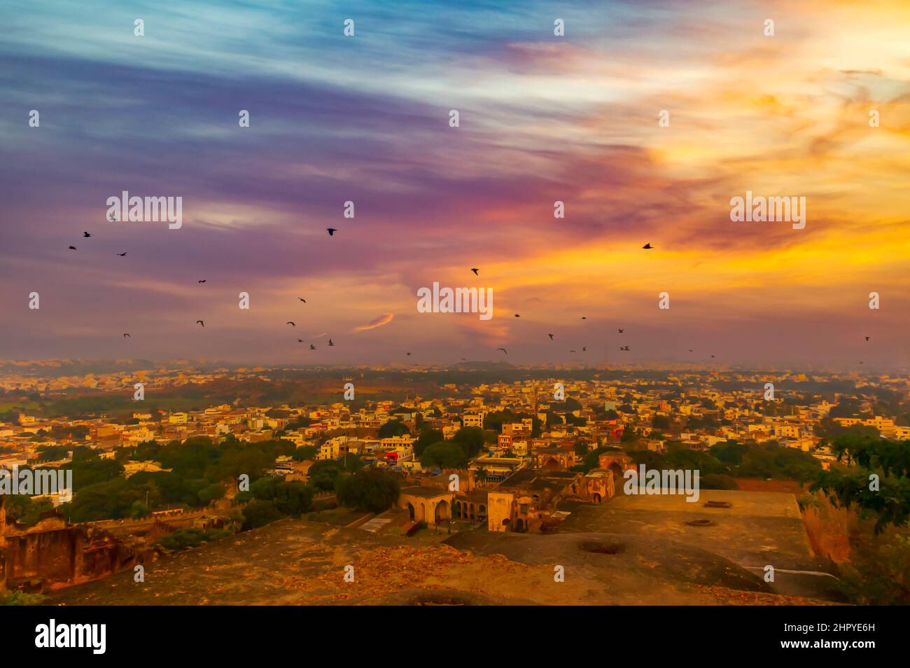 A view of Hyderabad city, Telangana, India, from atop the Golconda fort ...