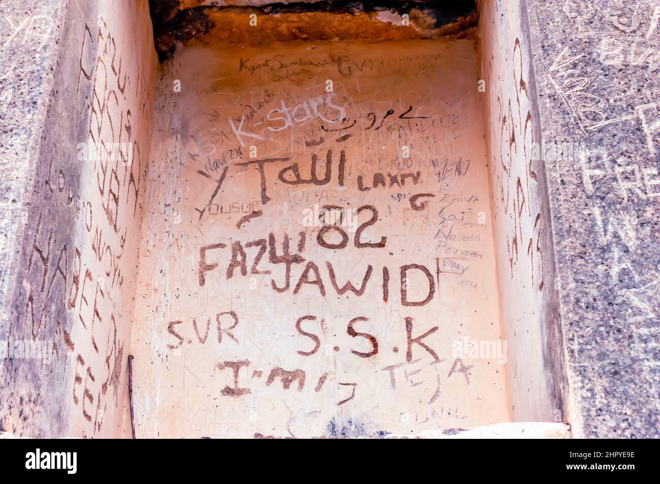 Defaced marble walls of the Golconda Fort in Hyderabad, Telangana ...