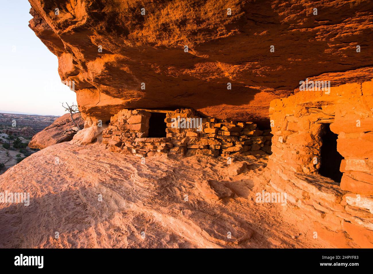 1000-year old Native American Ancestral Pueblan ruins at sunset in ...