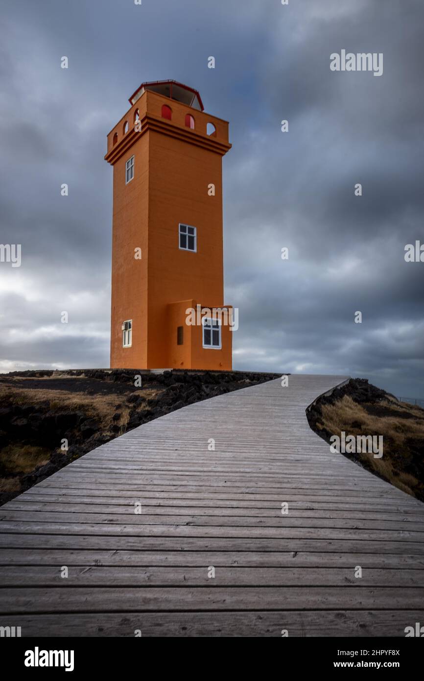 View of the Svortuloft Lighthouse in the Snaefelsness Peninsula ...