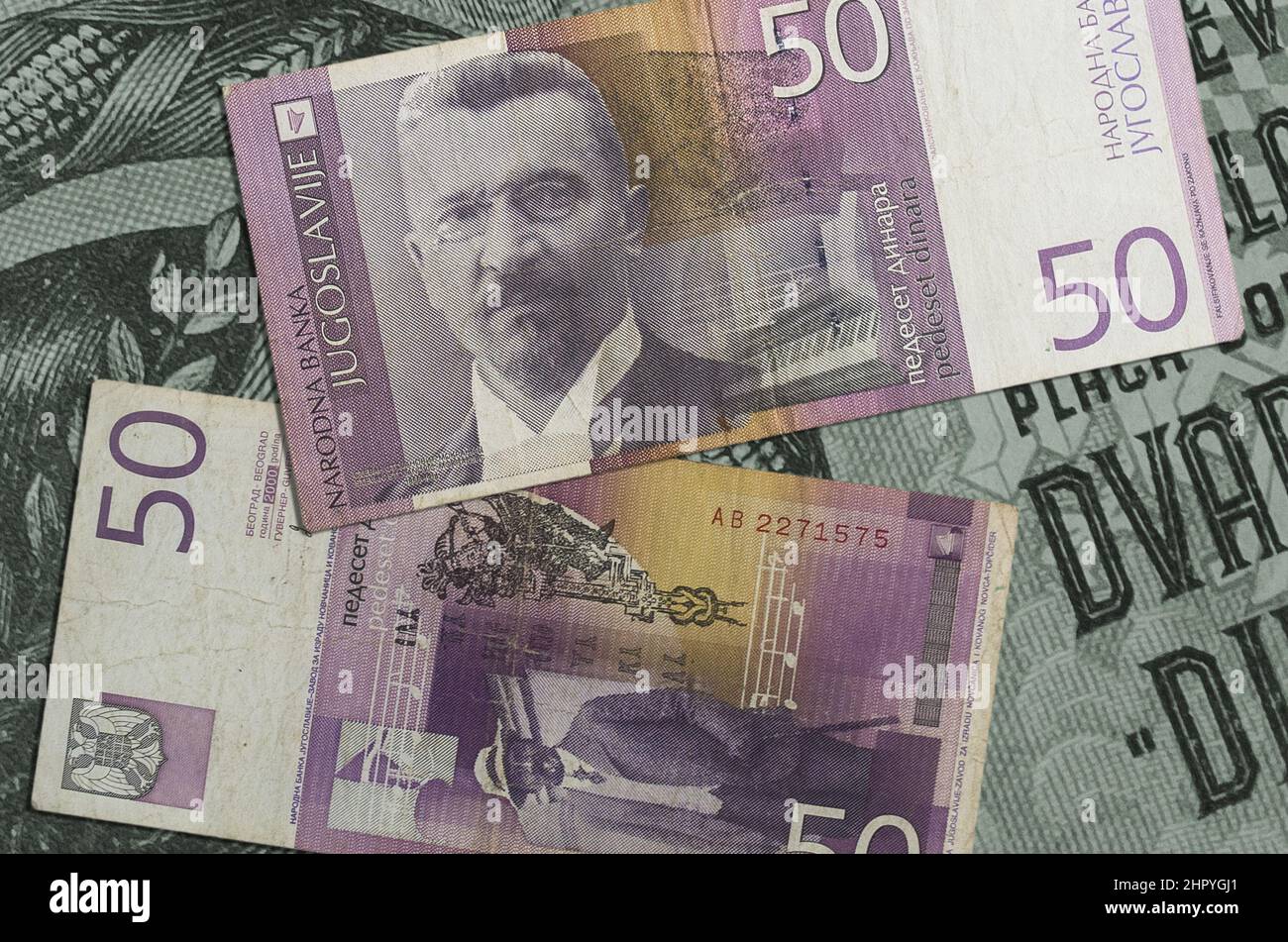 Top view of the banknotes of the Yugoslav dinar Stock Photo - Alamy
