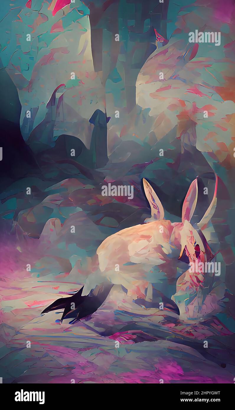 Abstract graphic illustration of a rabbit on a colorful background ...