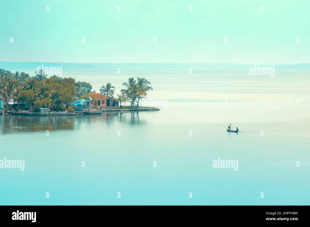 Beautiful scene of far island with trees and palms in the majestic ...