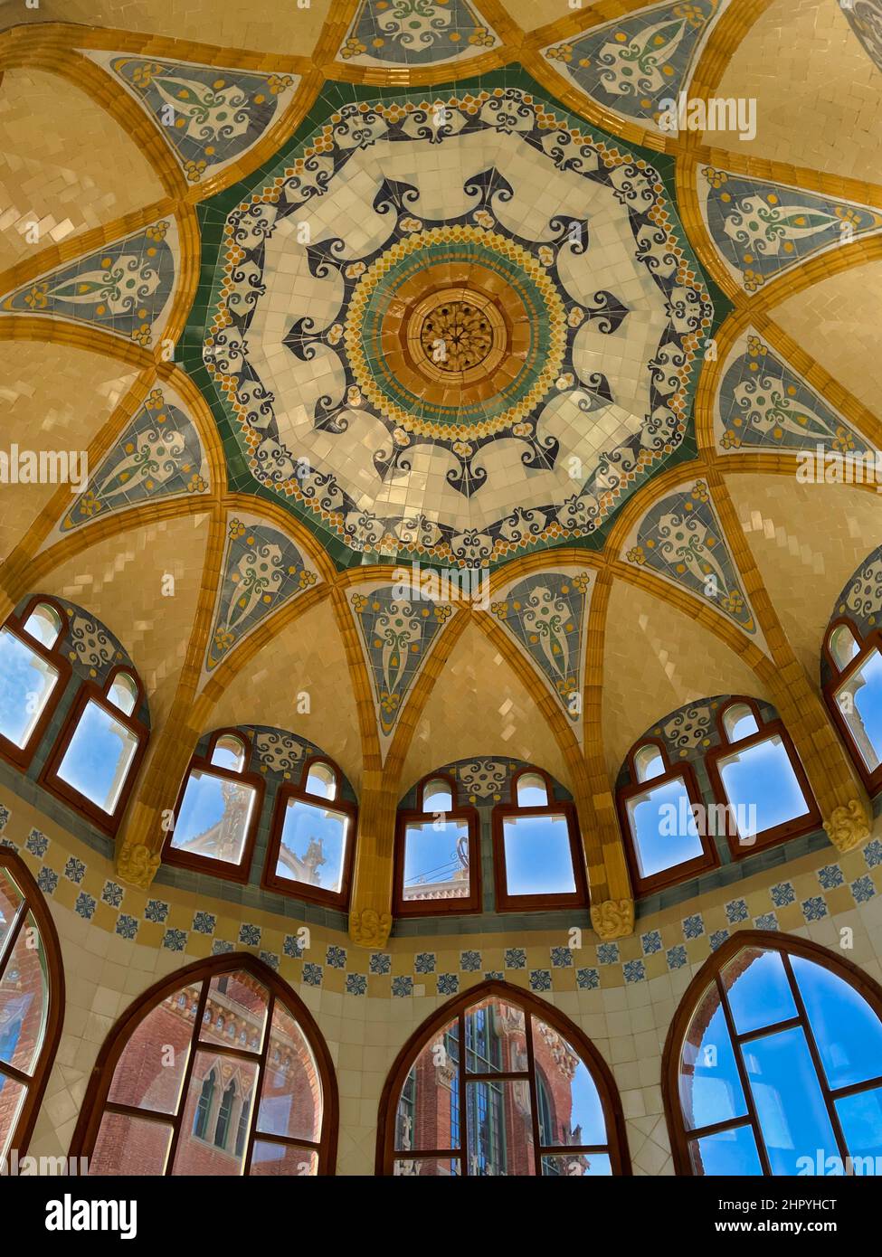 Vertical shot of the inside of the Hospital de Sant Pau in Barcelona ...