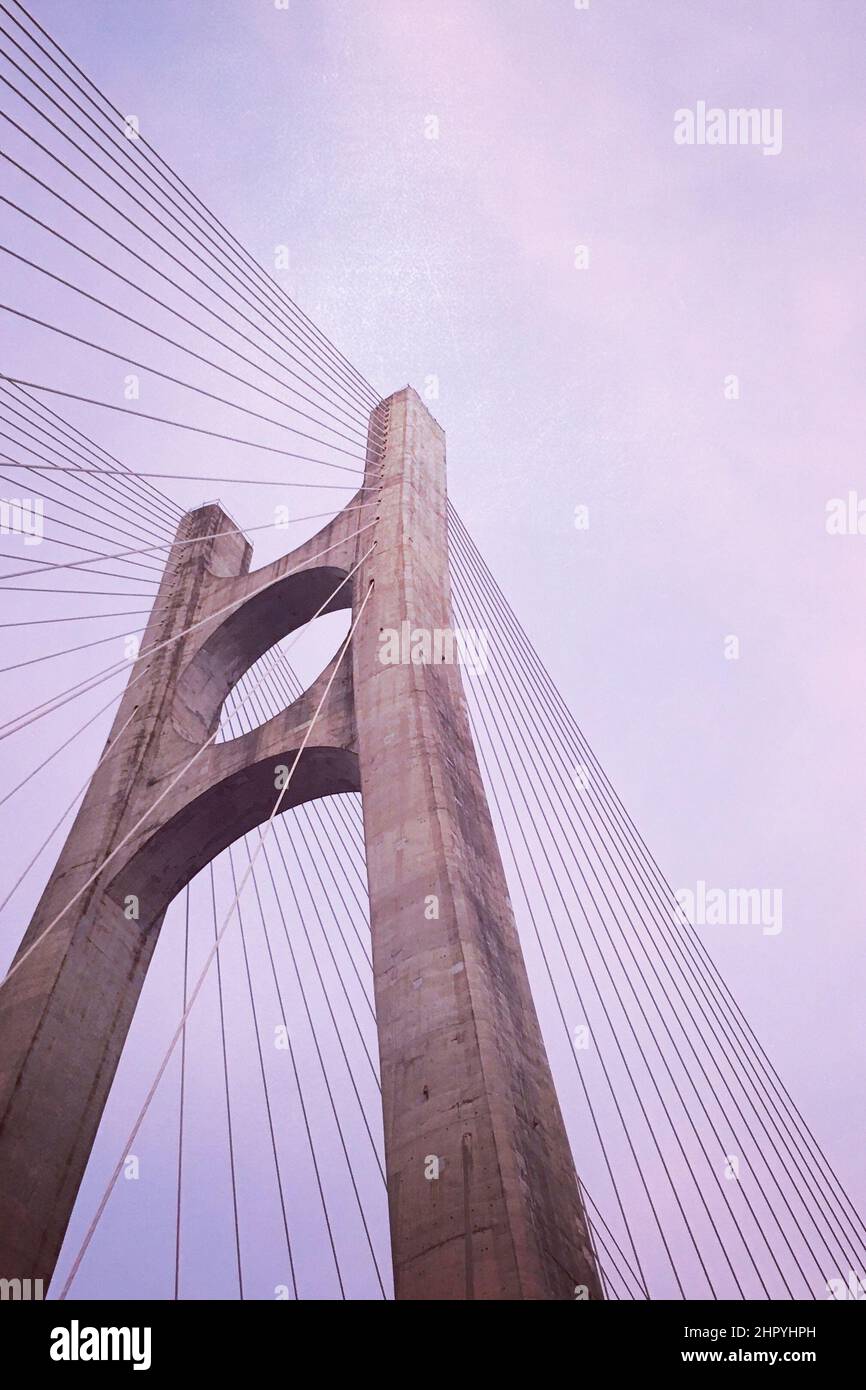 Construction cable stayed bridge cable stayed pylon hi-res stock ...