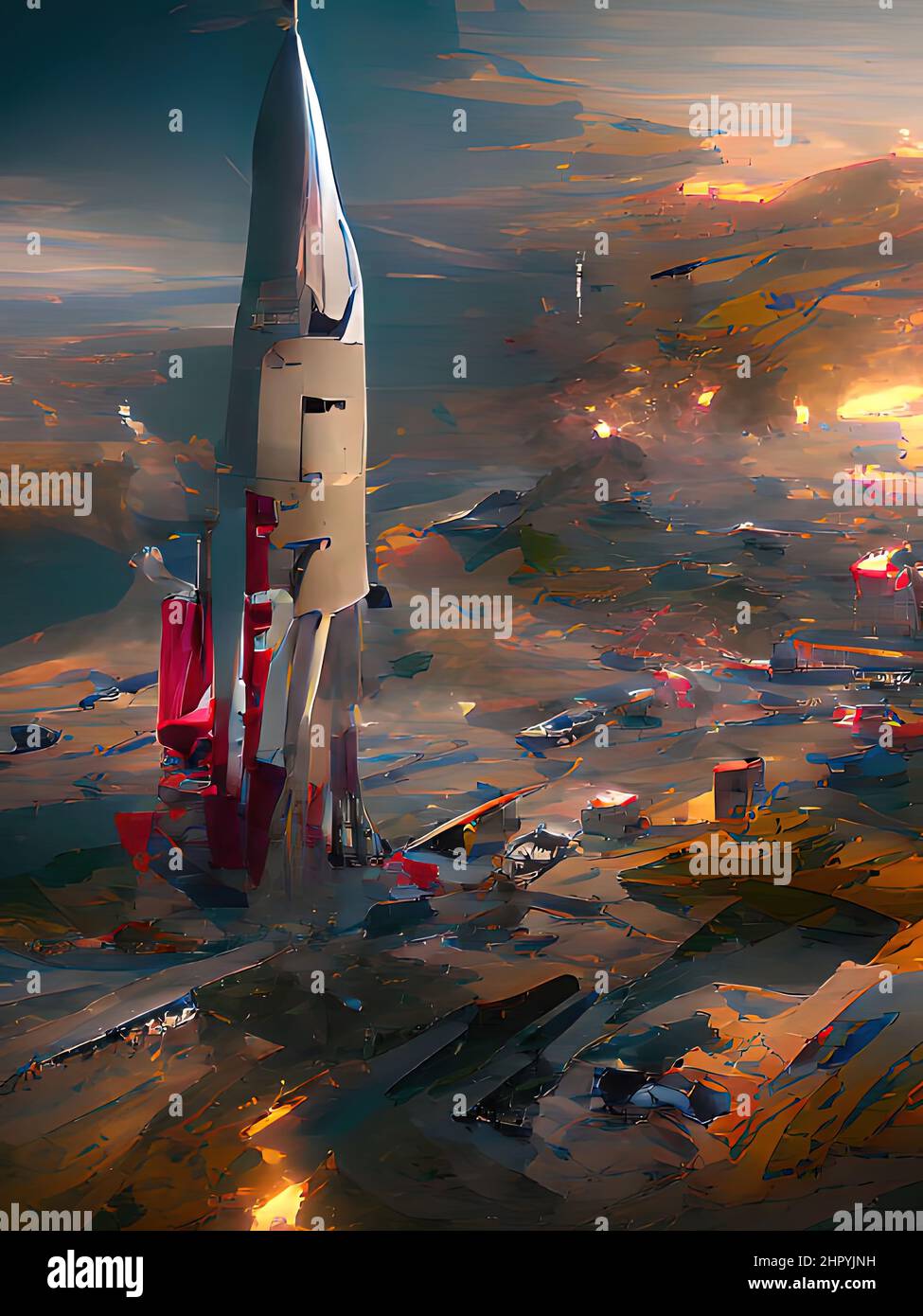 Vertical, digital drawing of a colorful city Stock Photo - Alamy