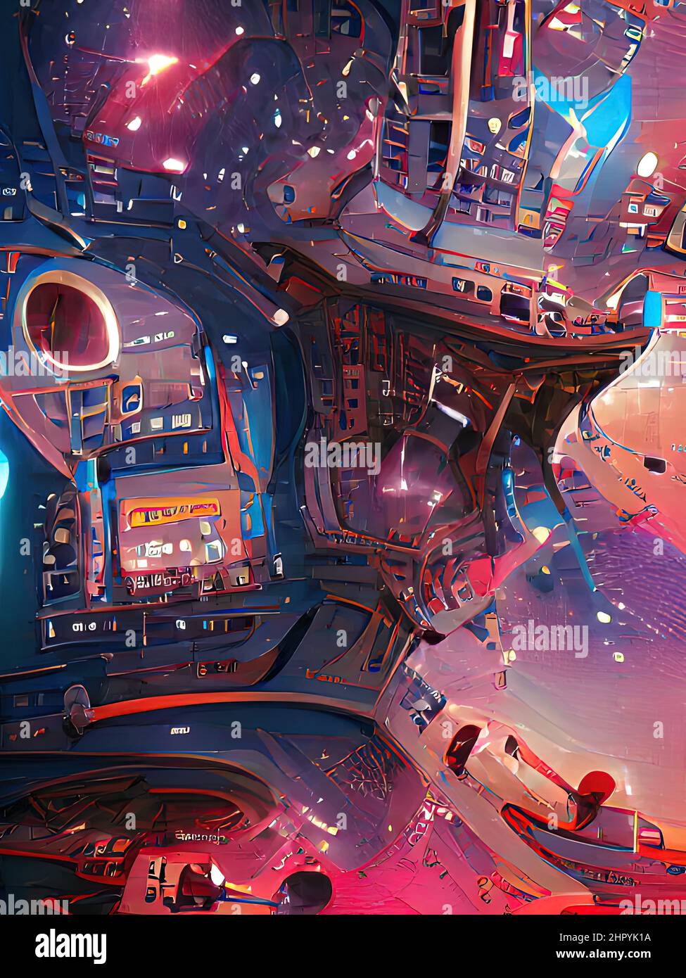 Abstract, digital drawing of a colorful city with crazy buildings Stock ...