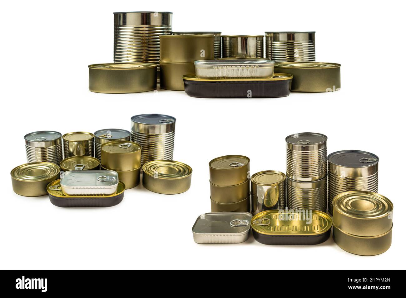 Mix of cans isolated on white background. Copy space Stock Photo - Alamy