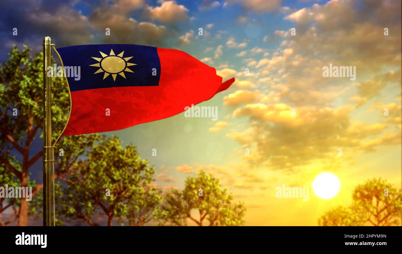 waving flag of Taiwan Province of China at sundown for any holiday ...