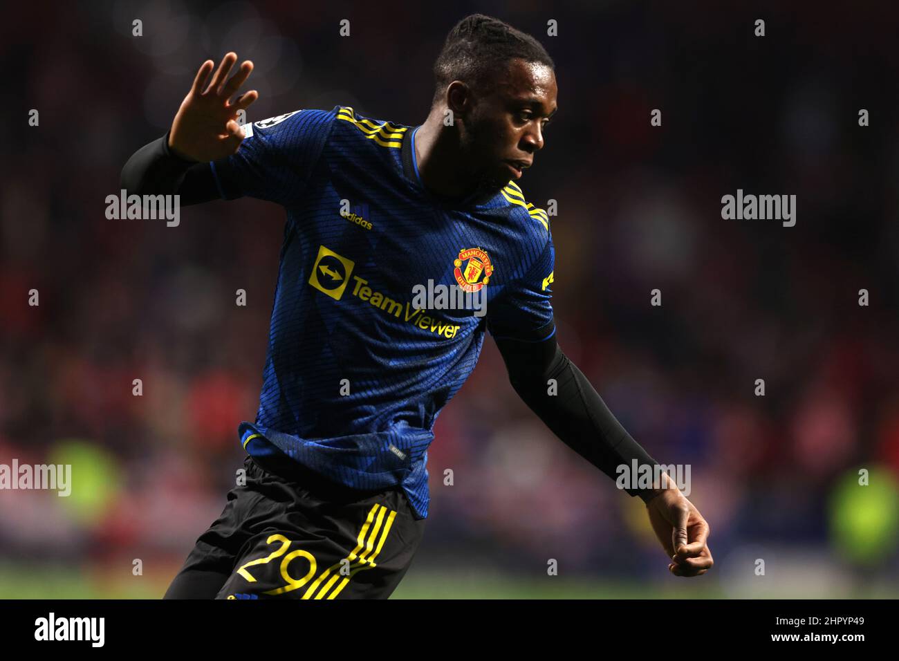 Madrid, Spain, 23rd February 2022. Aaron Wan-Bissaka of Manchester ...