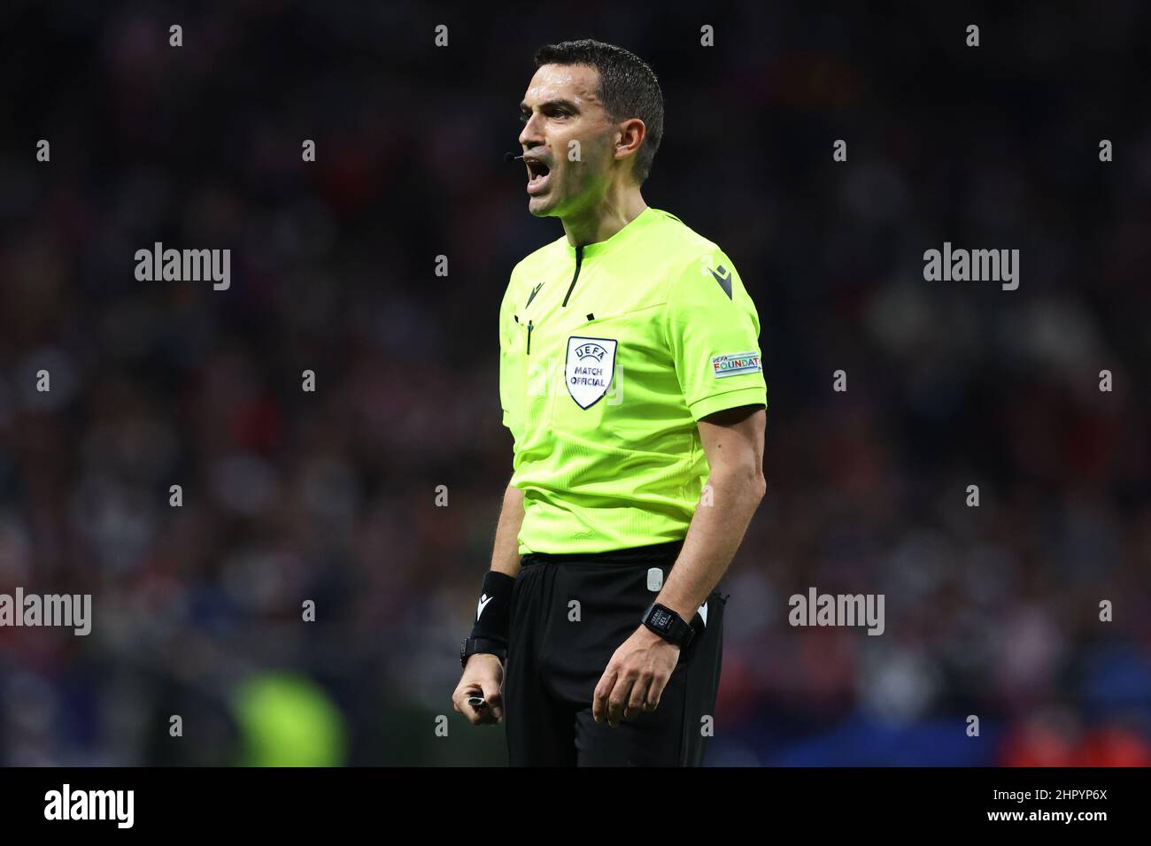 Madrid, Spain, 23rd February 2022. The referee Ovidiu Hategan of ...