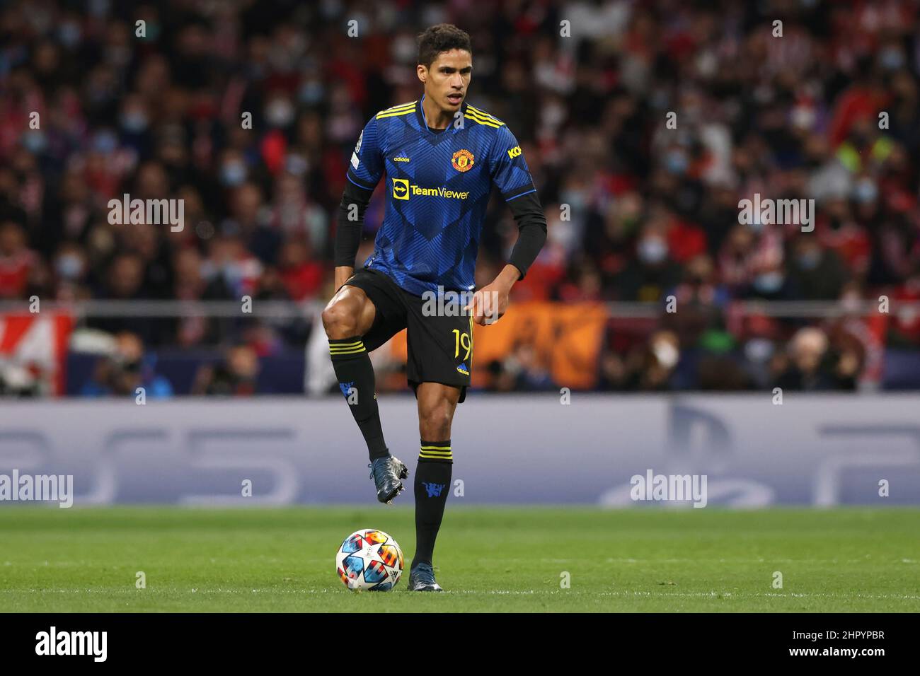 Madrid, Spain, 23rd February 2022. Raphael Varane of Manchester United ...