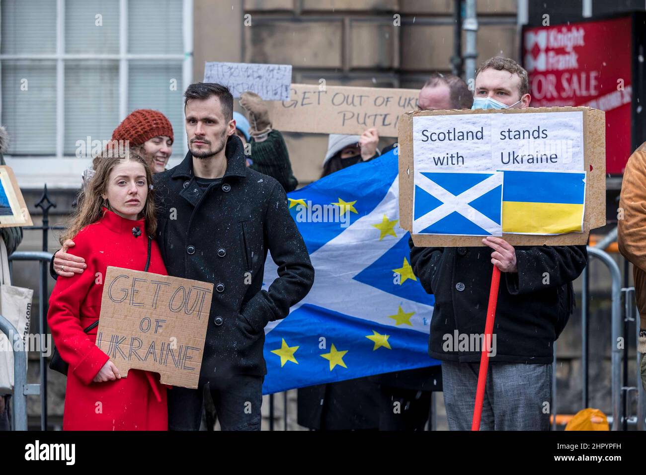 Edinburgh, United Kingdom. 24 February, 2022 Pictured: Protestors ...