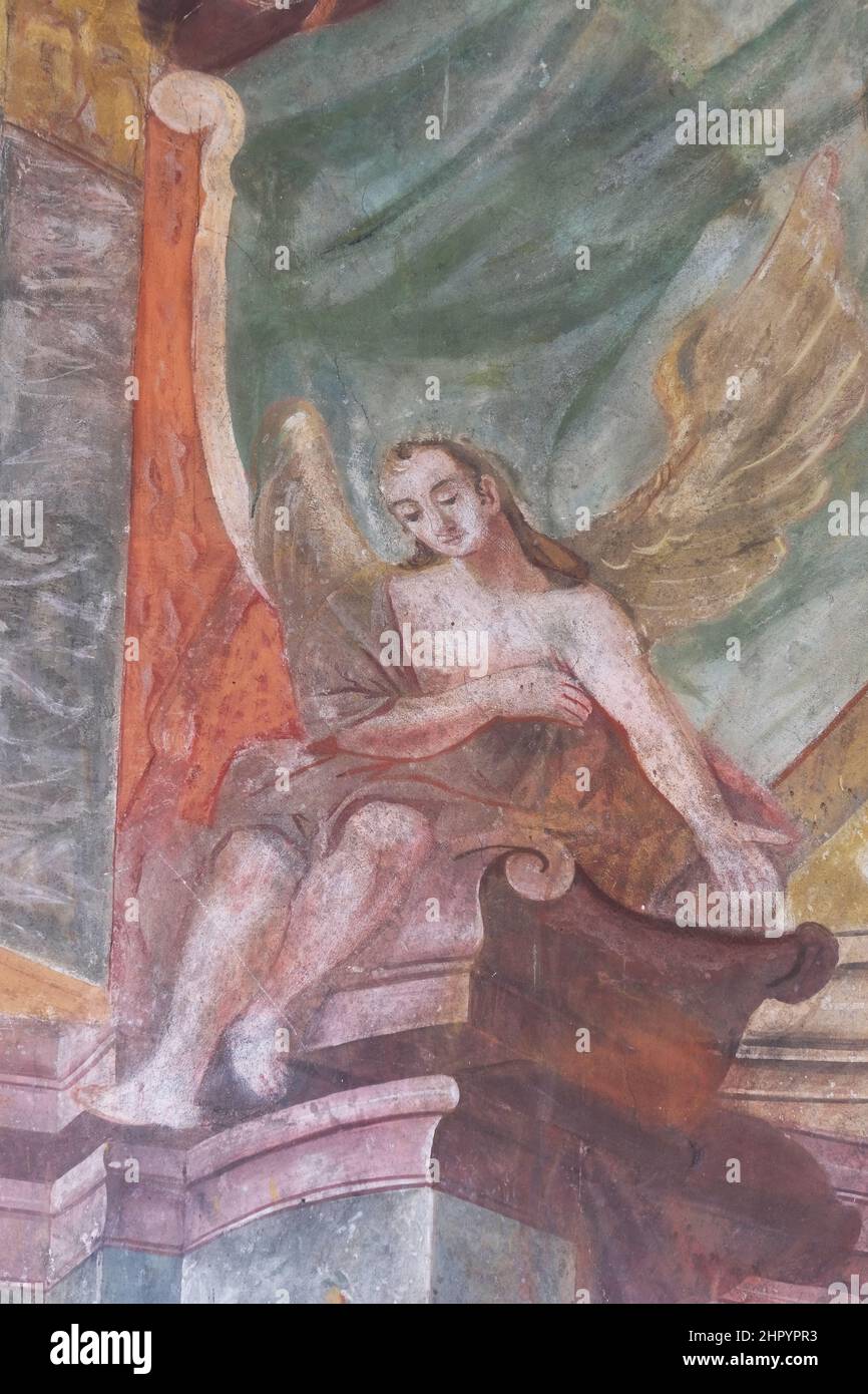 Angel, fresco in the Church of All Saints in Sesvete, Croatia Stock ...