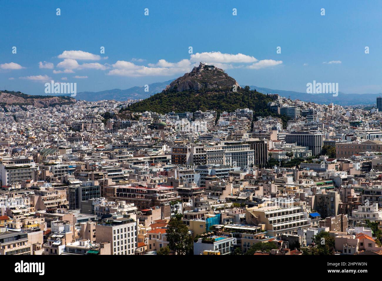 Greece, Athens, panoramic view on the city from the Athenian Acropolis ...