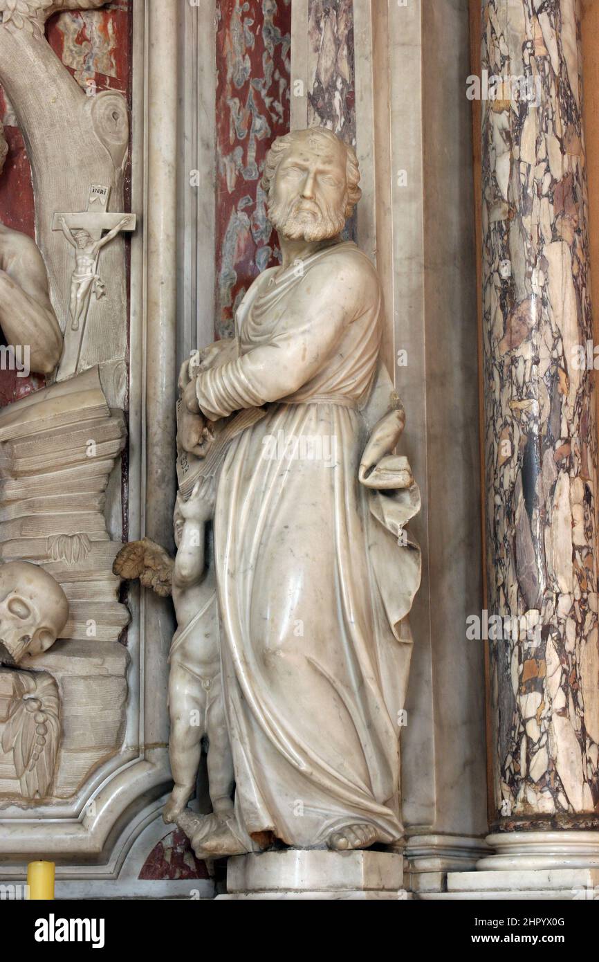 Saint Matthew the Evangelist statue on the altar of Saint Jerome in the ...