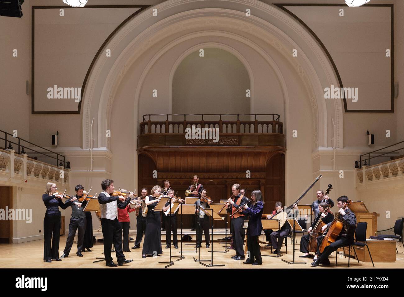 Violinist, Adrian Chandler rehearsing with the ensembles La Serenissima ...