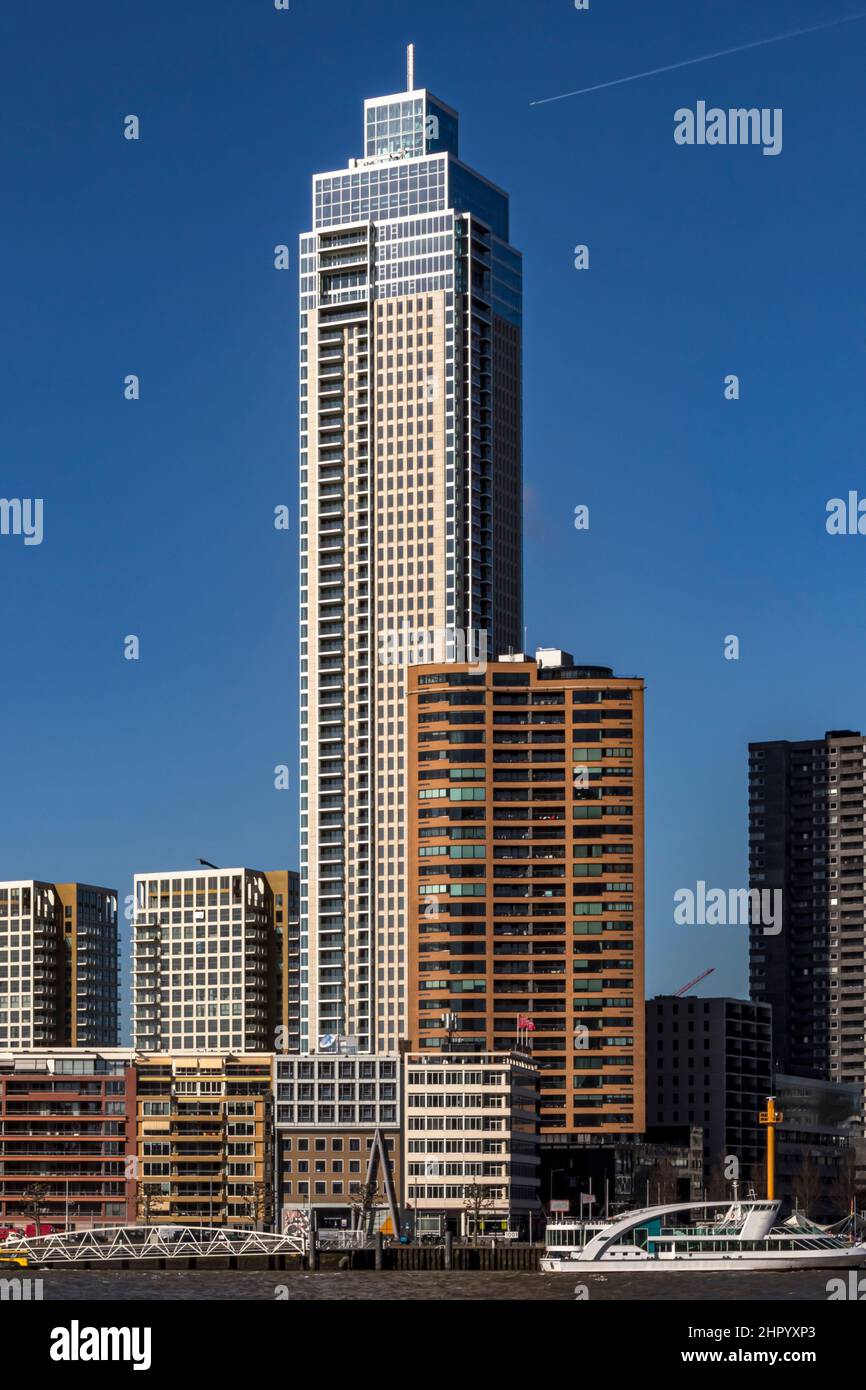 Rotterdam skyline, in the middle the Zalmhaven Toren, a 215 metres ...