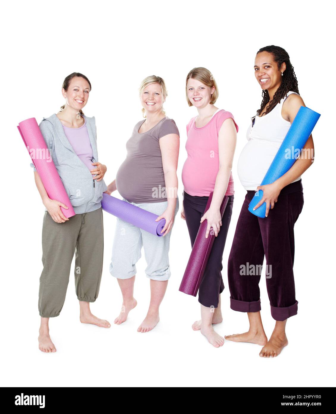 Heading out for their lamaze class. Pregnant friends standing together ...