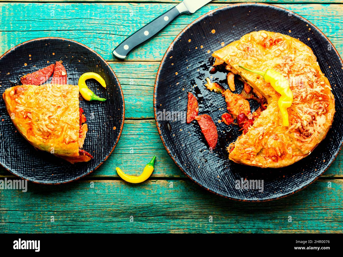 Mexican meat pie with sausage and chicken. Meat pie Stock Photo - Alamy