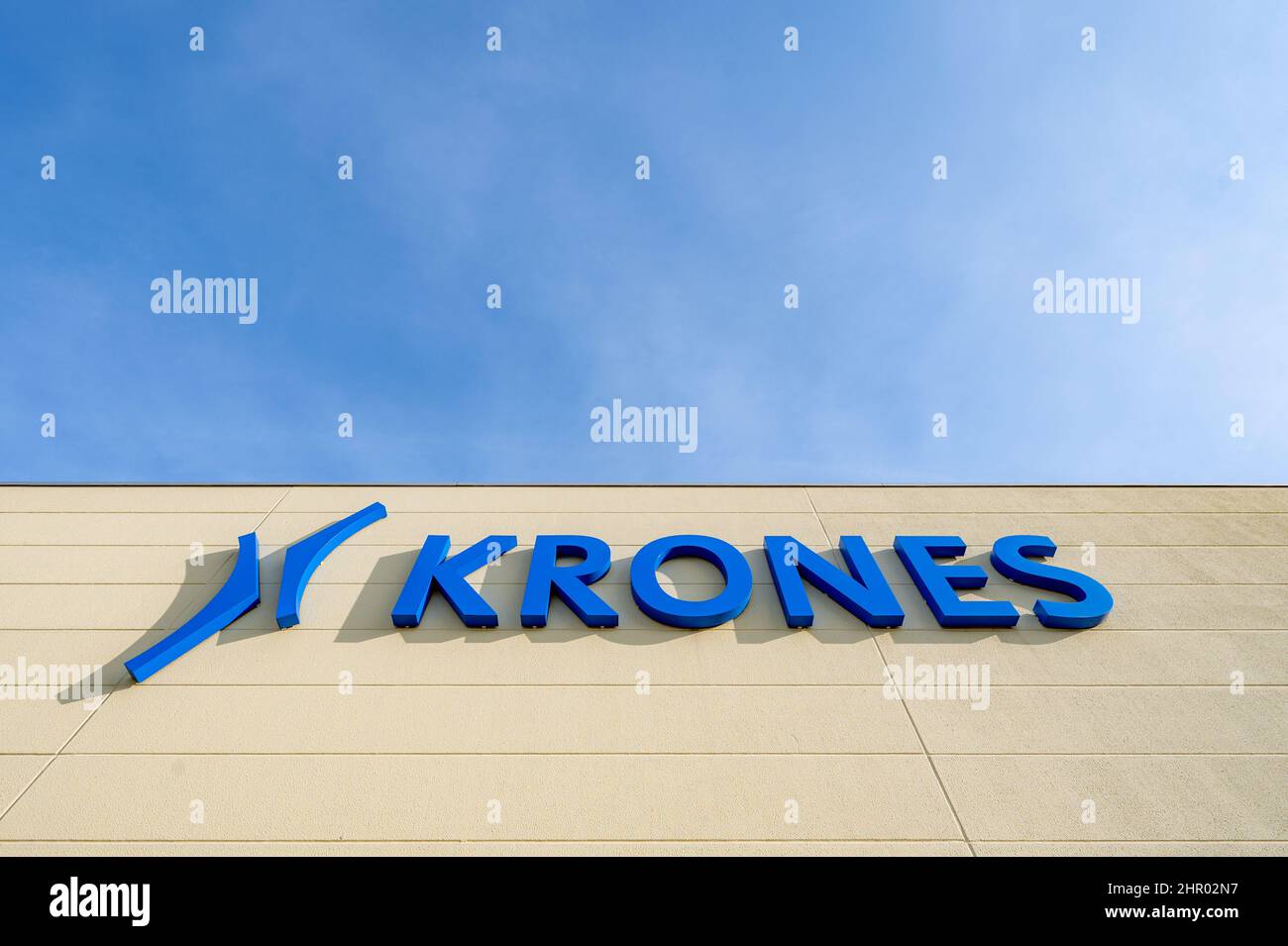 Neutraubling, Germany. 24th Feb, 2022. Krones AG logo on a factory ...