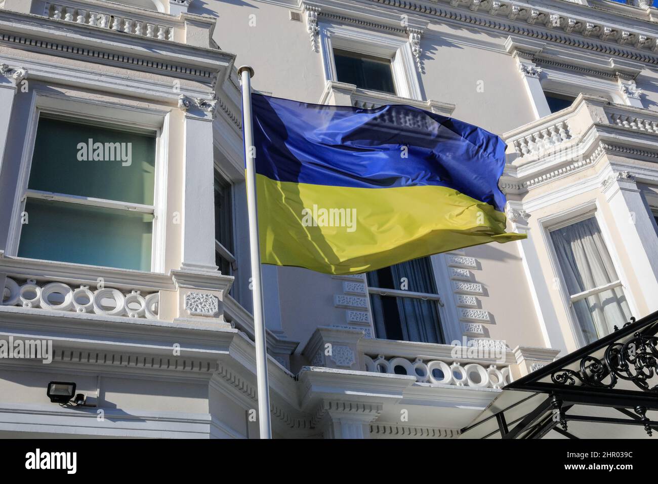 London, UK. 24th Feb, 2022. The Ukrainian Embassy in Holland Park ...