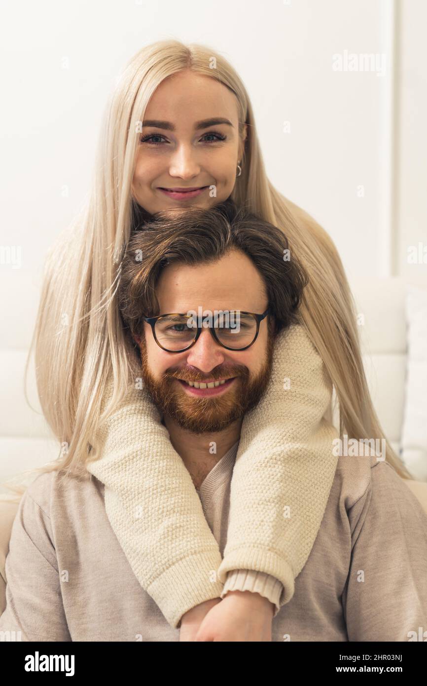 Happy European Couple Concept. Millennial blonde long-haired woman ...