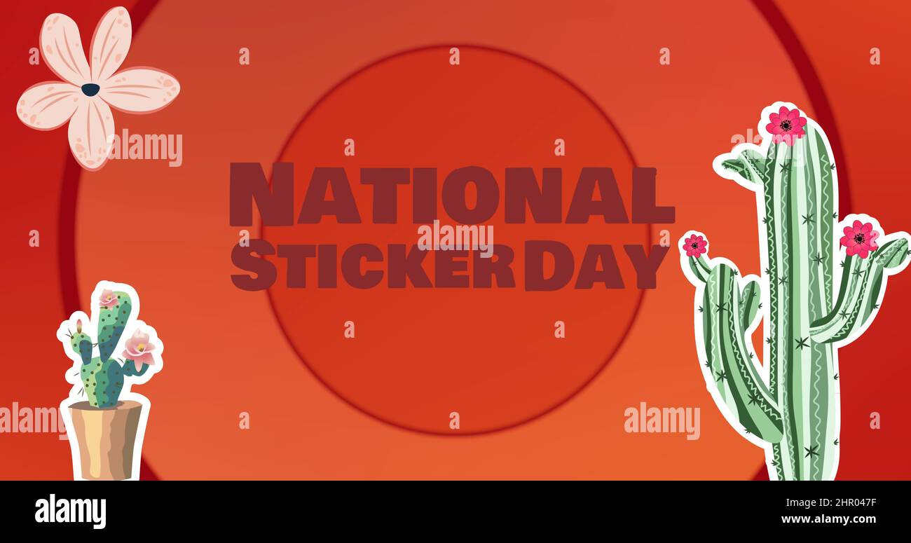 Image of national sticker day over red circles and flowers Stock Photo ...