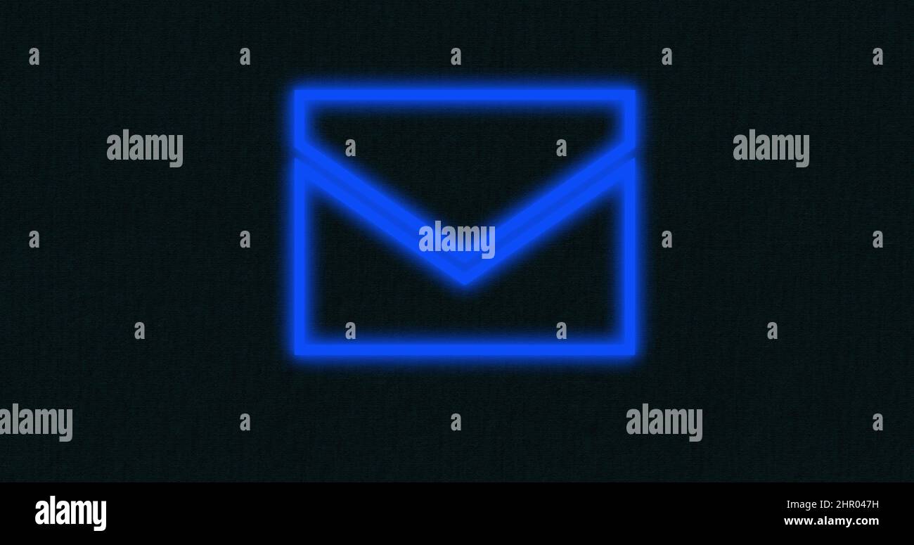 Image of glowing neon envelope icon on black background Stock Photo - Alamy