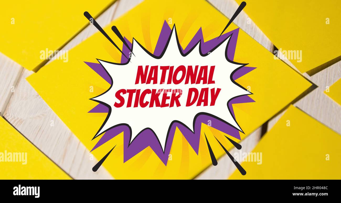 Image of national sticker day in red letters over retro speech bubble ...