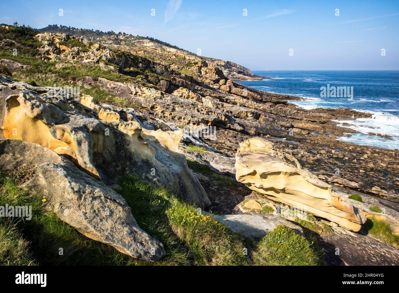 Eroded rocks on the coast of Mount Jaizkibel, Basque Country, Guipuscoa ...