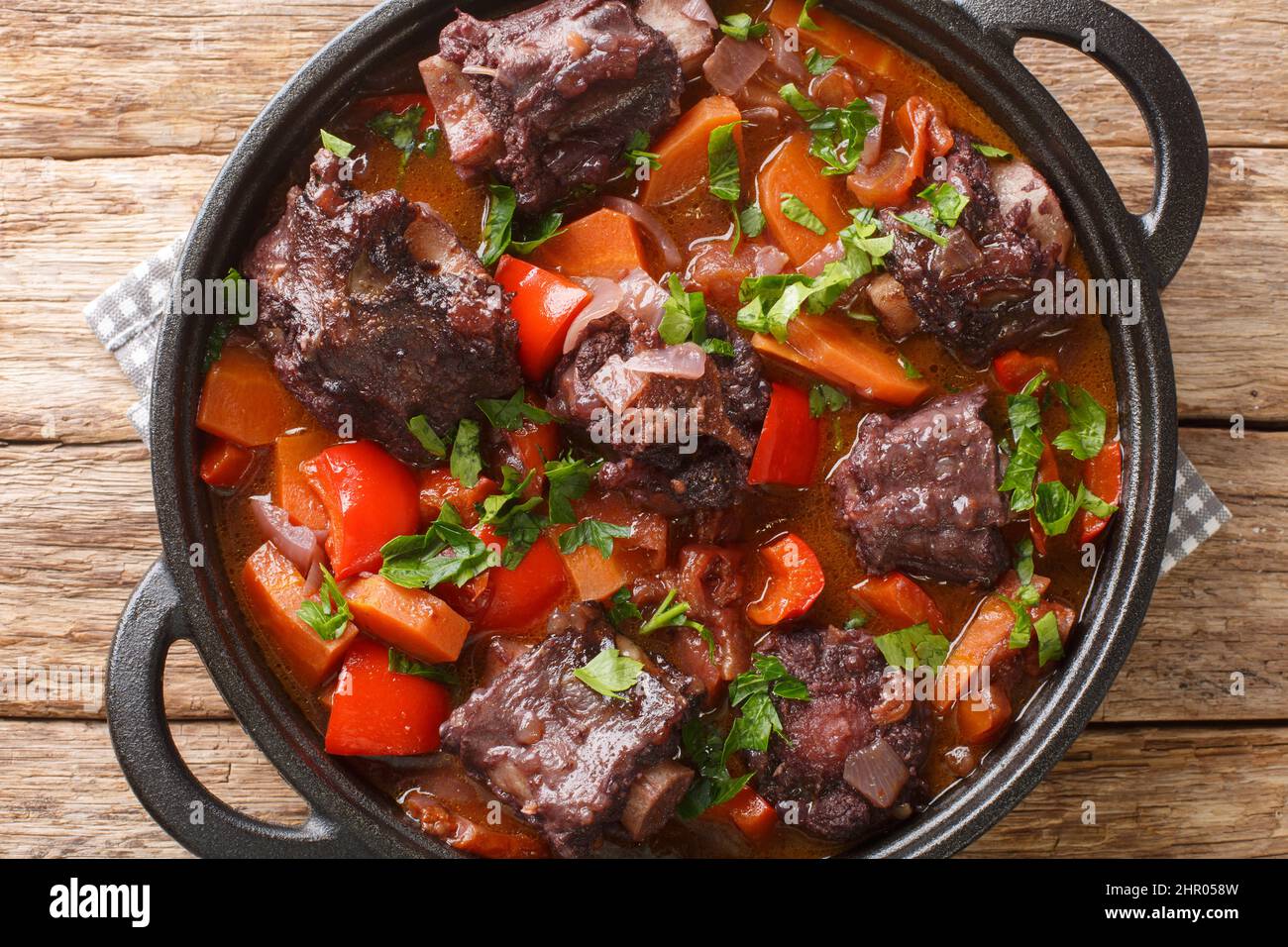 Beef tail oxtail stew cooked in traditional spanish food rabo de toro ...