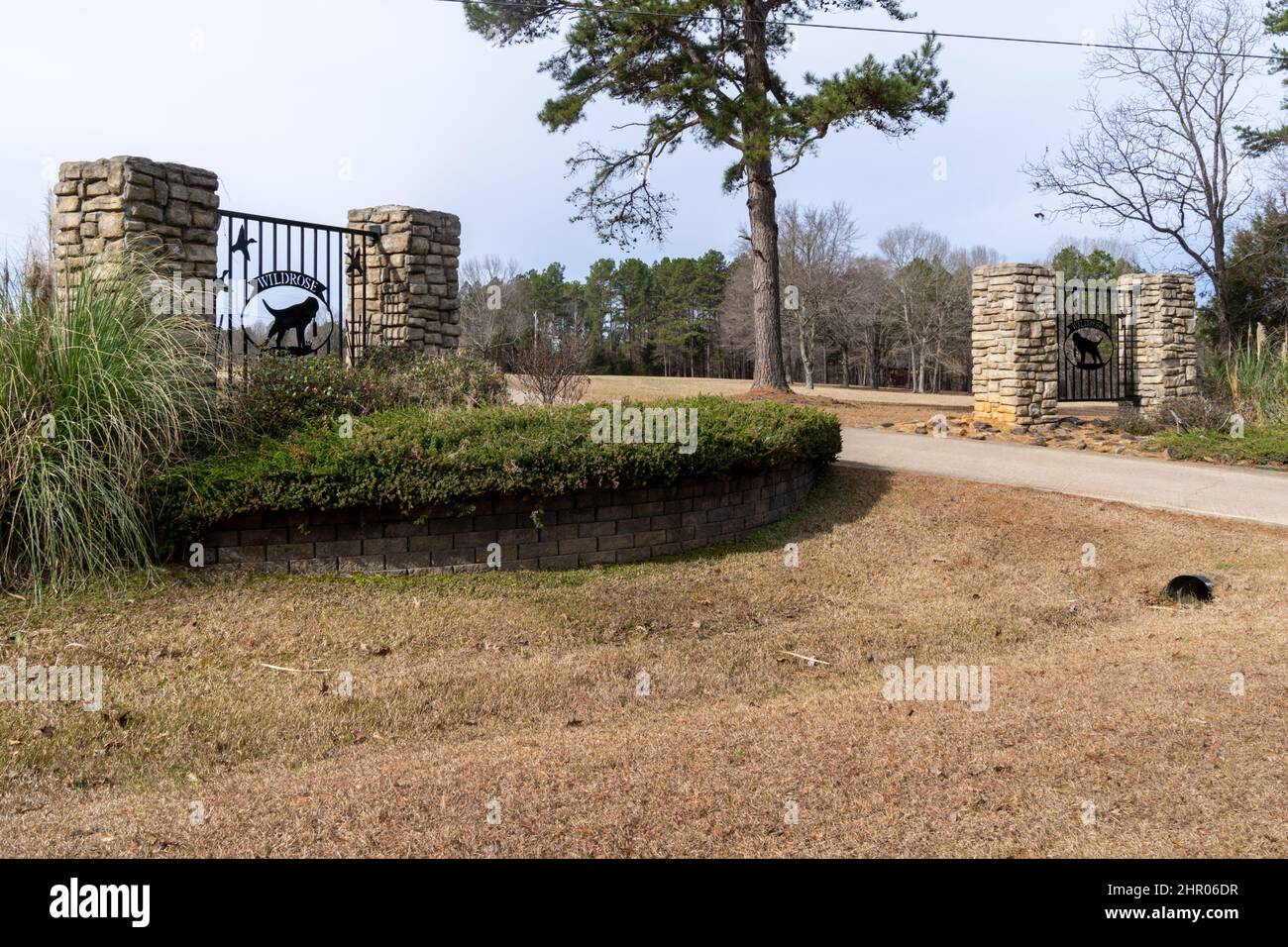 Oxford, Mississippi - January 14, 2022: Entrance gates to Wildrose ...