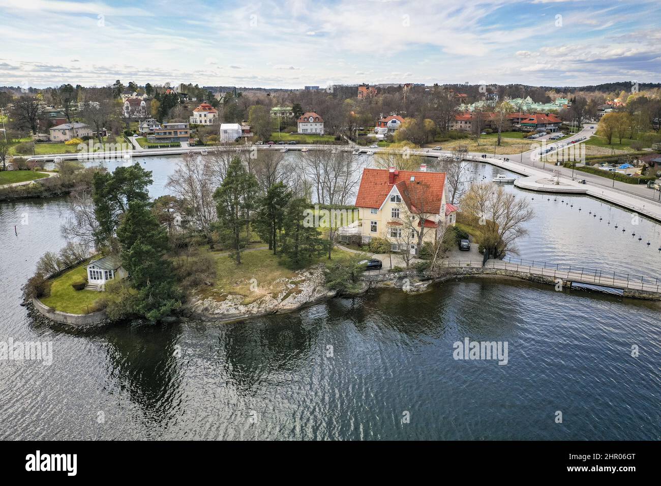 STOCKHOLM 2021-04-27 Aerial photo of Björn Ulvaeus villa Vågaskär in ...