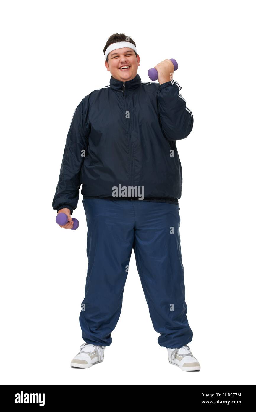 Fat man weights training Cut Out Stock Images & Pictures - Alamy