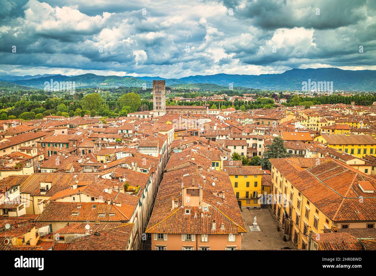 Top view on historic centre of Lucca city in Tuscany, Italy, Europe ...