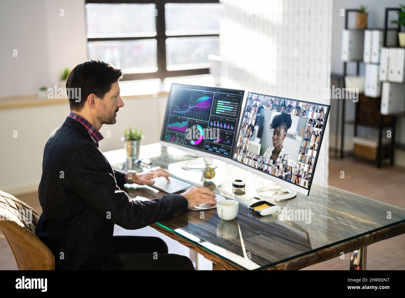 Online Virtual Learning Conference Meeting On Computer Stock Photo - Alamy