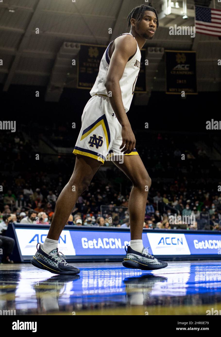 South Bend, Indiana, USA. 23rd Feb, 2022. Notre Dame guard Blake Wesley ...