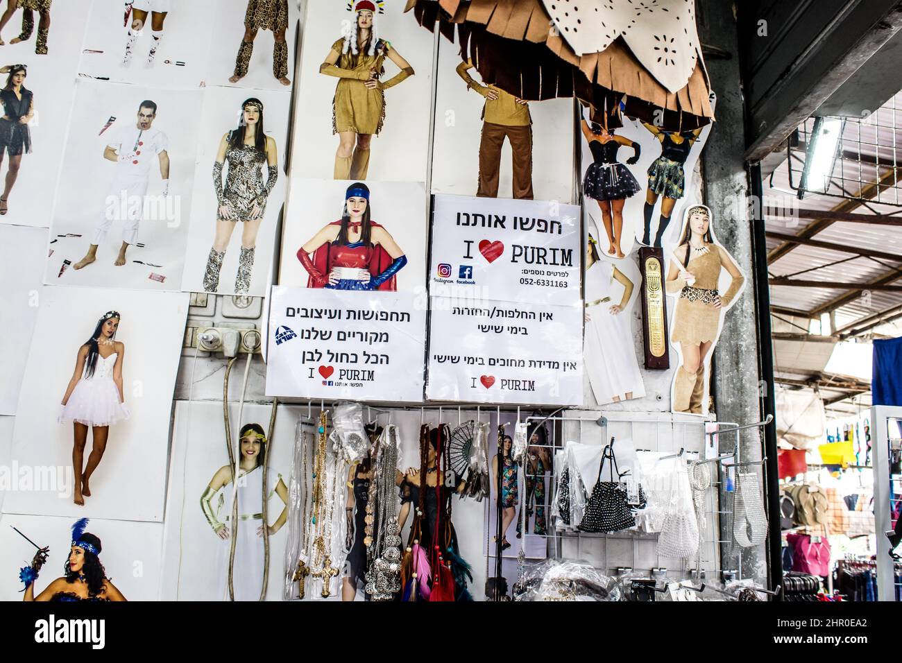 Tel Aviv, Israel - February 21, 2022 Costumes and accessories sold in ...