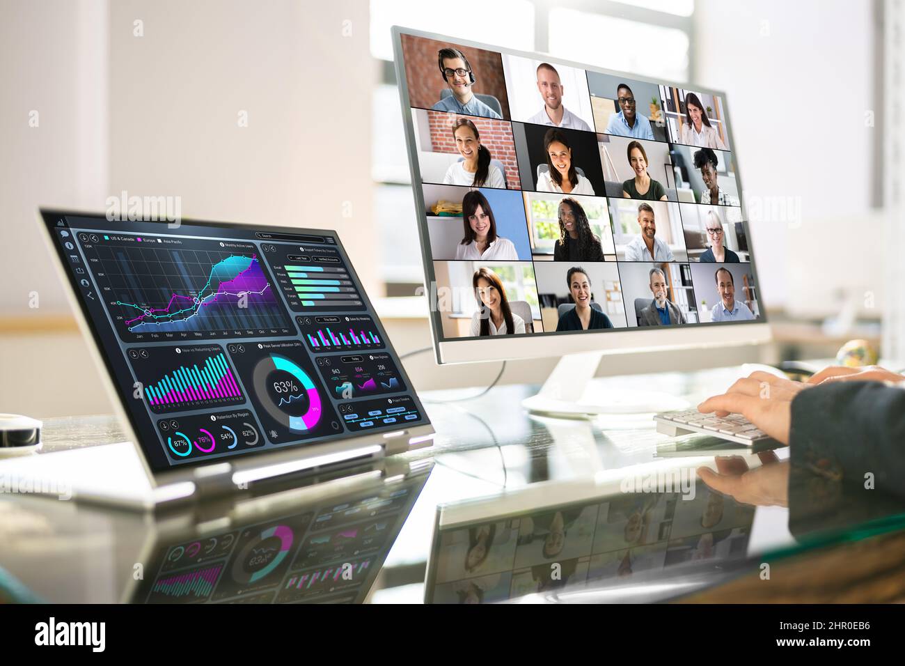 Virtual Video Conference Call Meeting And Financial Presentation Stock ...