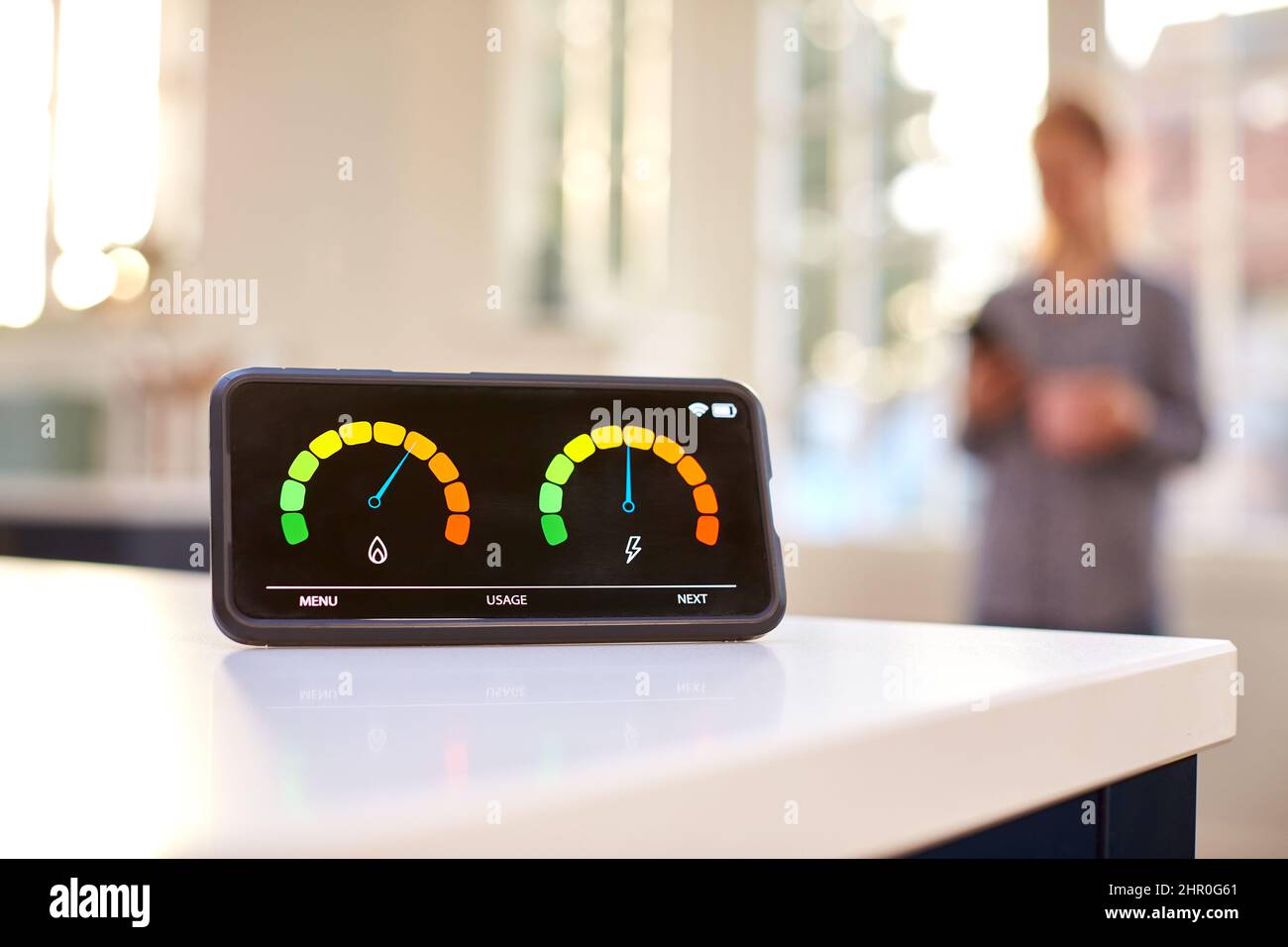 Smart Energy Meter In Kitchen Measuring Domestic Electricity And Gas ...