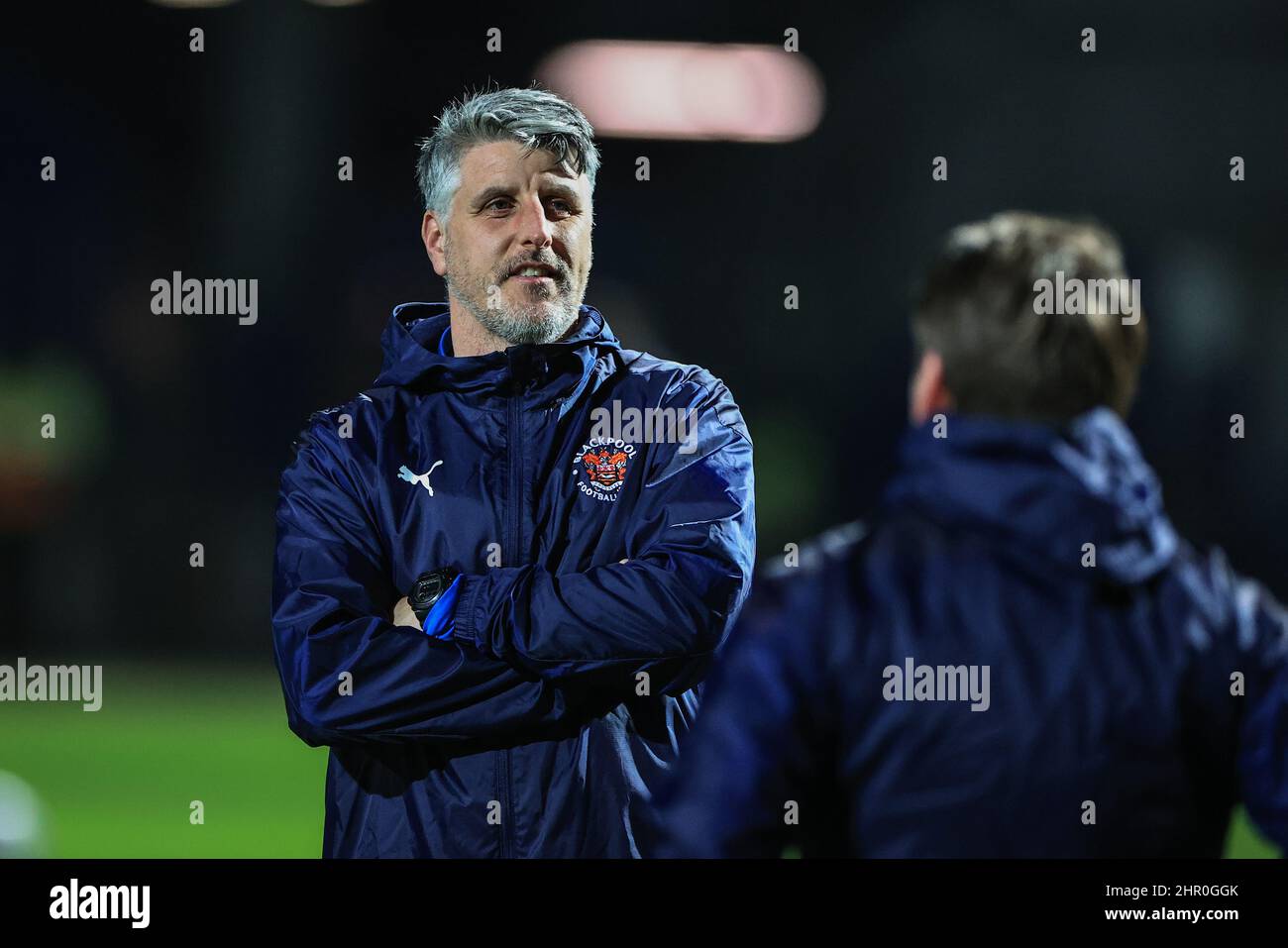 Mike Garrity assistant head coach of Blackpool during the pre-game ...