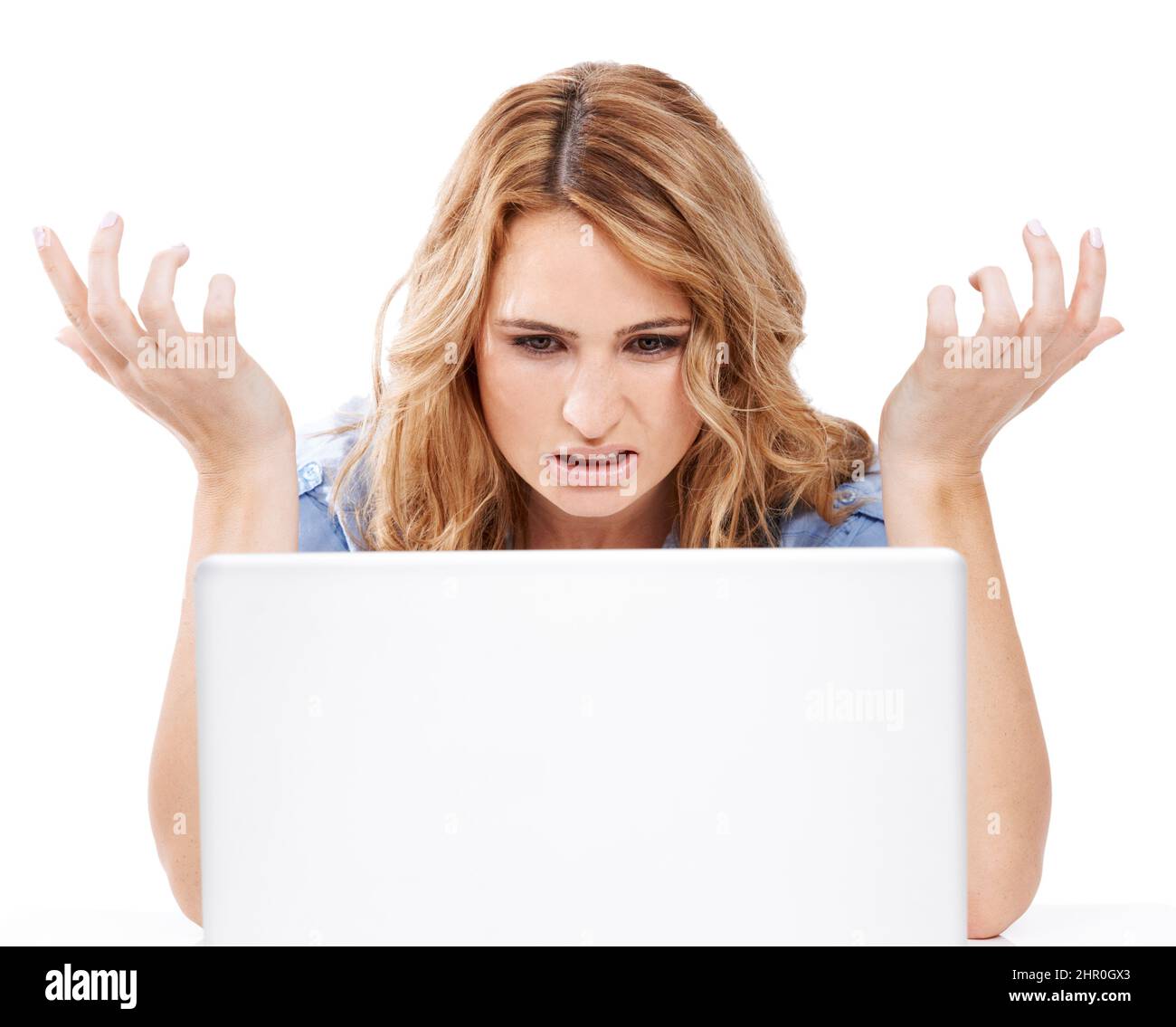 Woman frustrated computer laptop Cut Out Stock Images & Pictures - Alamy