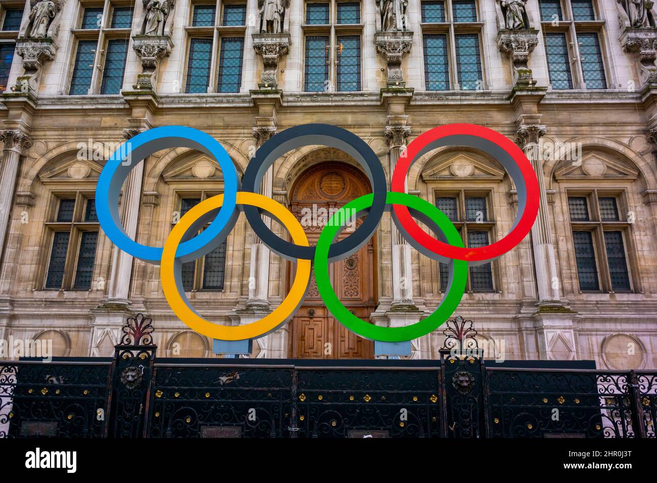 Paris, France, Close up, Olympic RIngs Sign on Display in Front of City ...