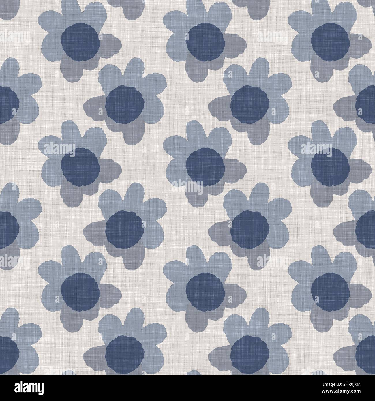 French blue floral linen seamless pattern with 2 tone country cottage ...