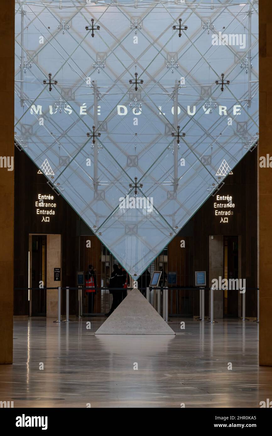 Louvre Museum. View of the inverted pyramid inside the alley of the ...