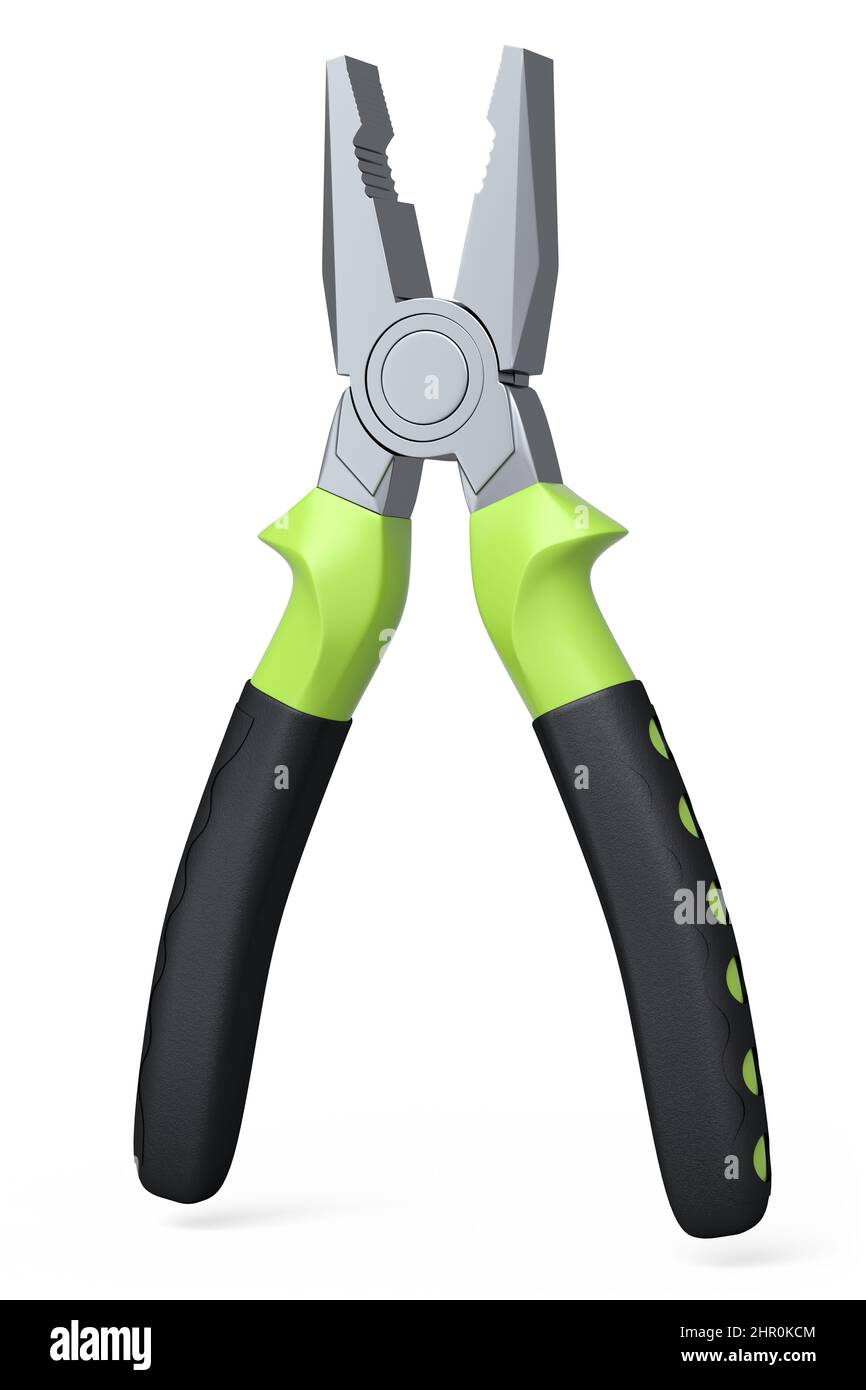 Yellow hand tool pliers isolated on white background. 3d render and ...