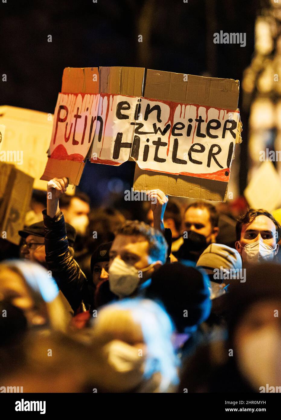 Munich, Germany. 24th Feb, 2022. Participants in a demonstration ...